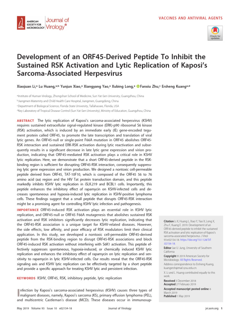 Development of An ORF45-Derived Peptide To Inhibit The Sustained RSK ...