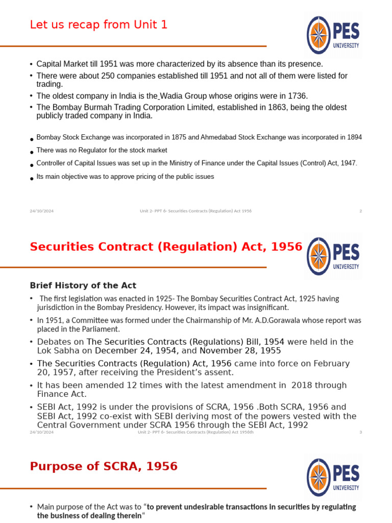 Securities Contract (Regulation) Act, 1956 | PDF | Stocks | Securities ...