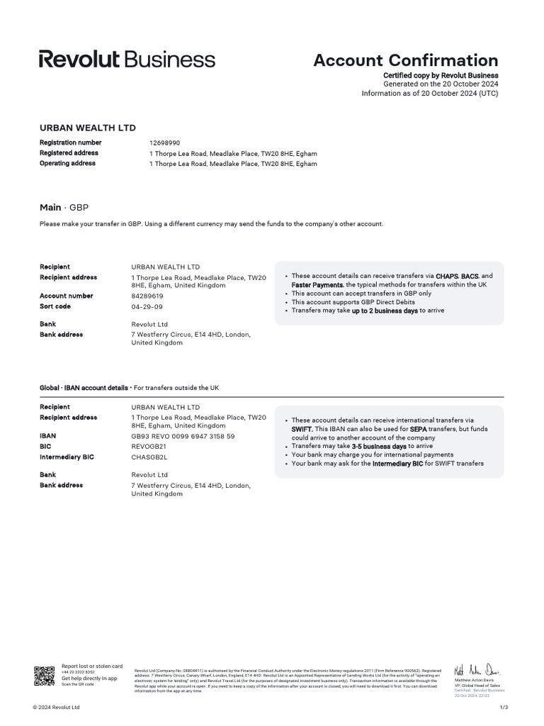Account Confirmation 20 Oct 2024 | PDF | Banks | Banking Technology