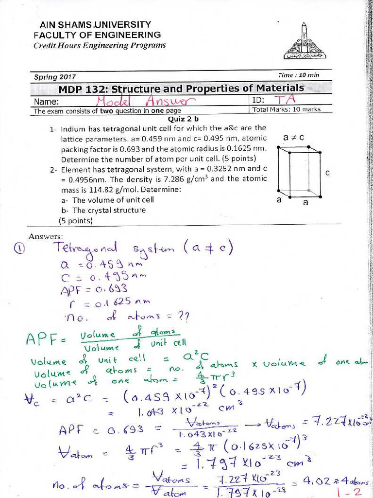 Model Answer Quiz 2 B Spring 2017 | PDF