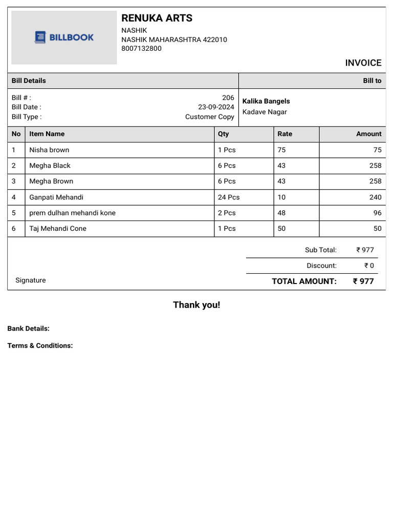 Renuka Arts 206 Billbook | PDF