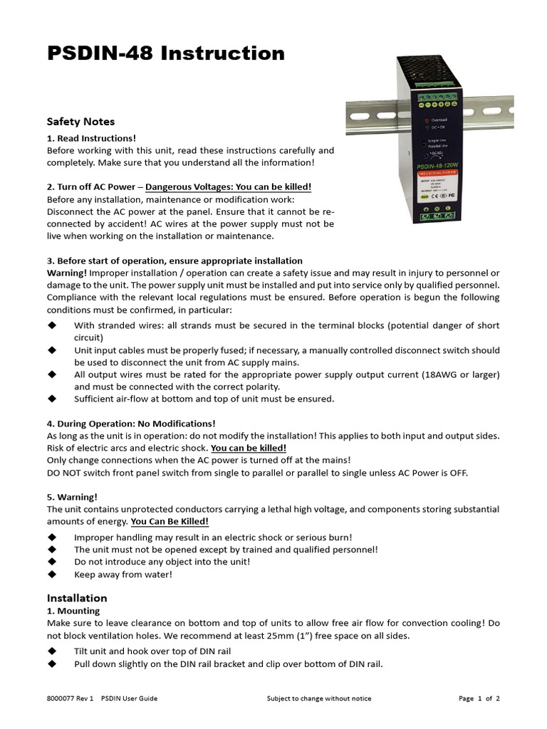PSDIN-48 Power Supply User Guide | PDF | Power Supply | Direct Current