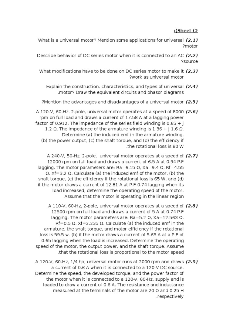 Universal Motor Sheet | PDF