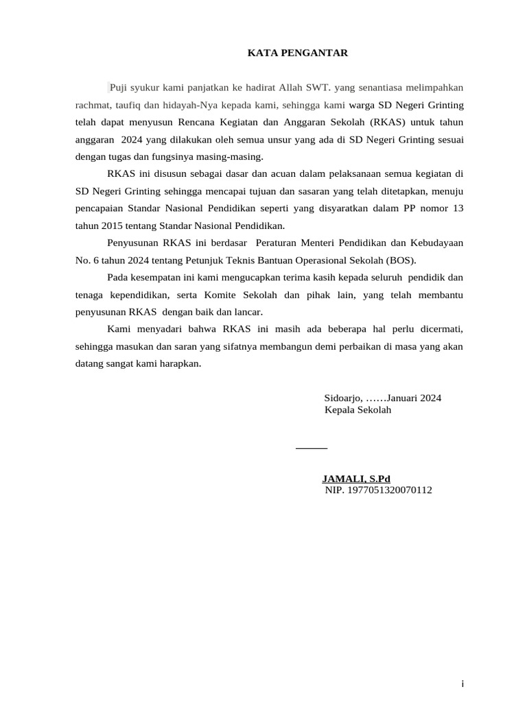 RKAS SD Negeri Grinting 2024 | PDF