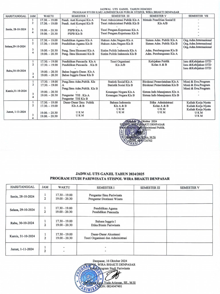 Jadwal Uts Ganjil 2024-2025 | PDF