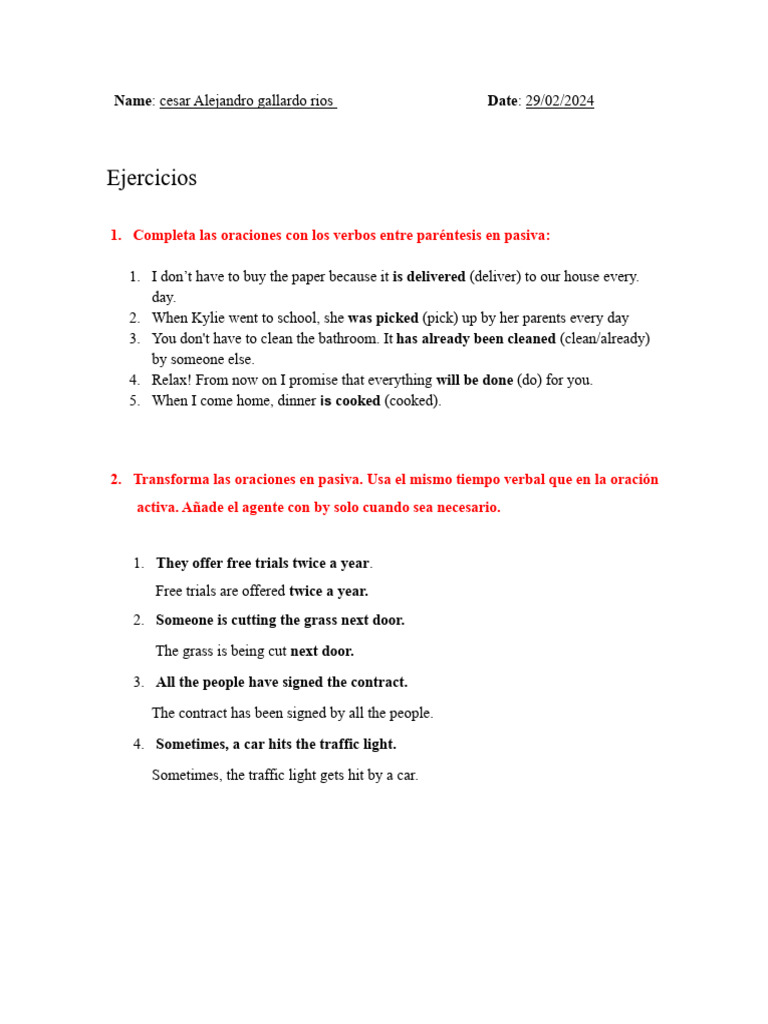Delivery of Exercise Passive Voice Unit 1 | PDF | Language Arts ...