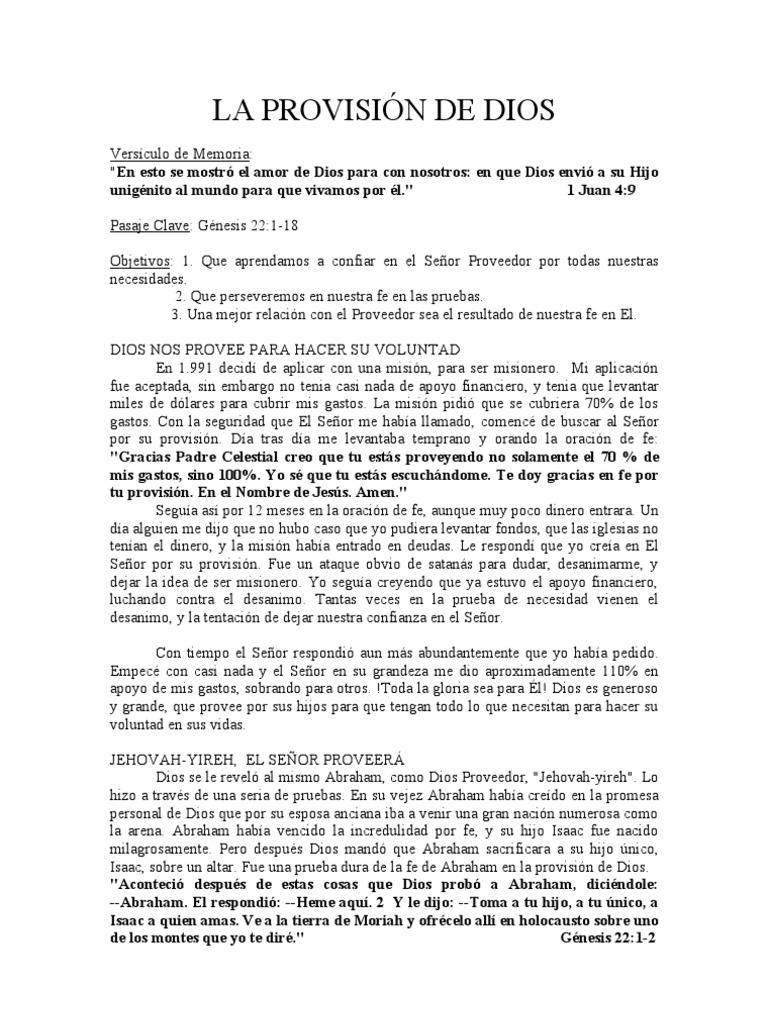 La Provision de Dios | PDF | Creencia religiosa y doctrina | Biblia