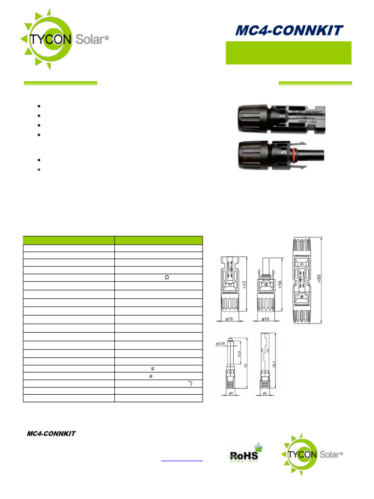 MC4-CONNKIT Male+Female Pair Spec Sheet | PDF | Electrical Connector | Equipment