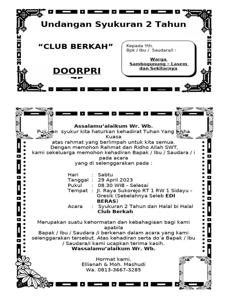 Contoh Undangan Walimah Khitan Border Hitam Putih | PDF | Olahraga & Rekreasi