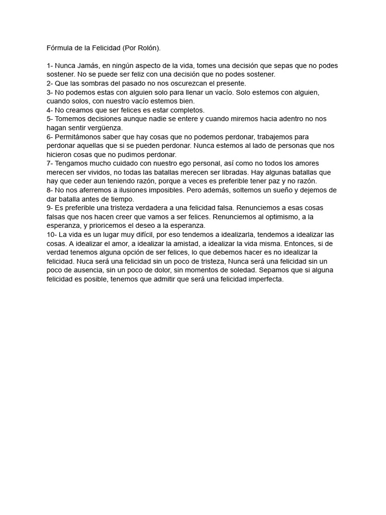 Fórmula de la Felicidad según Rolón | PDF