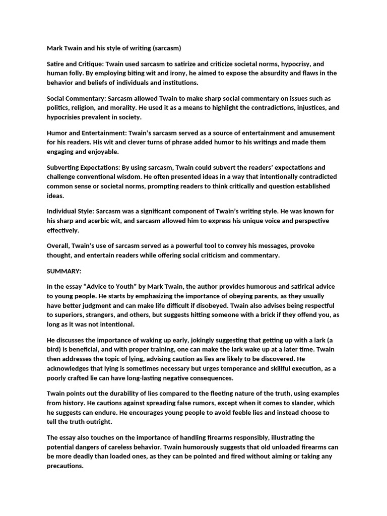 Mark Twain and His Style of Writing | PDF | Satire | Irony