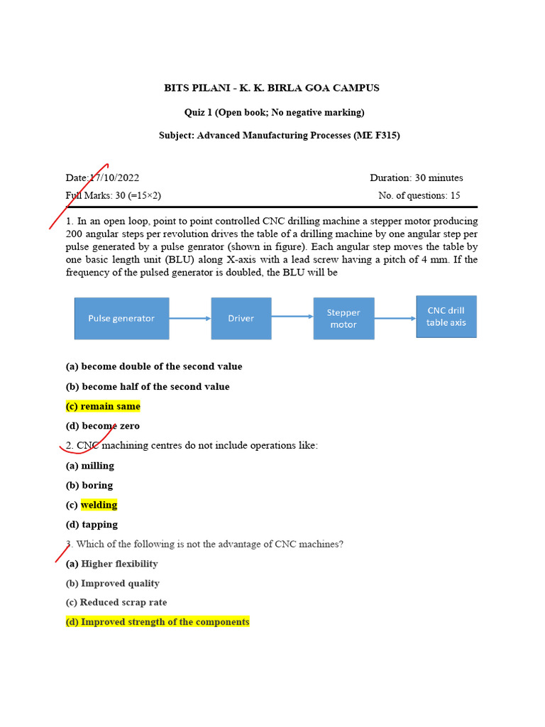 Quiz 1 + Soln | PDF | Numerical Control | Machining