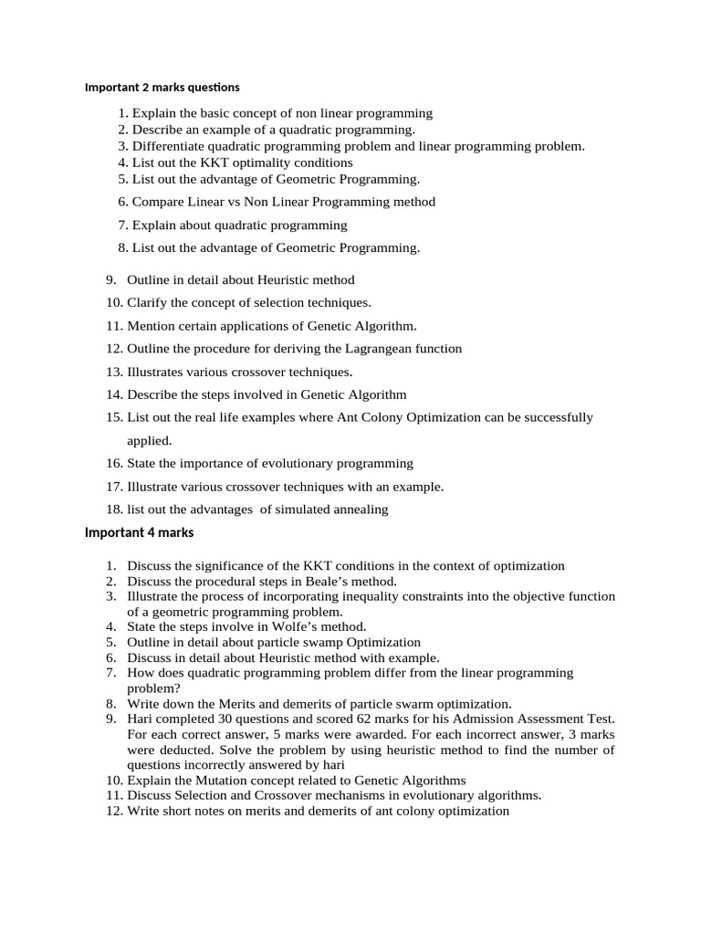 Important 2 Marks Questions | PDF