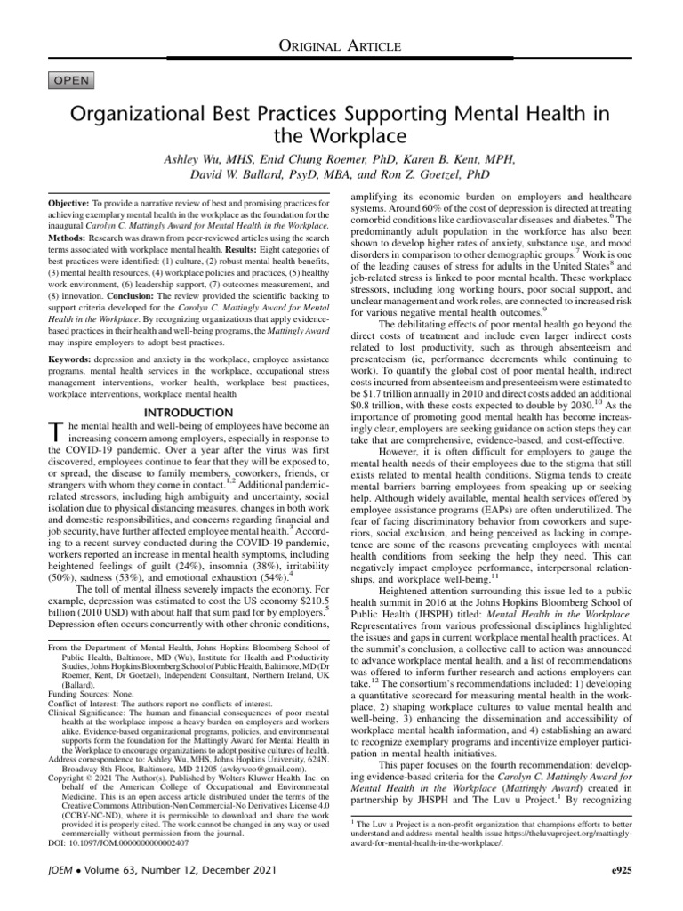 Organizational Best Practices Supporting Mental.26 | PDF | Mental ...