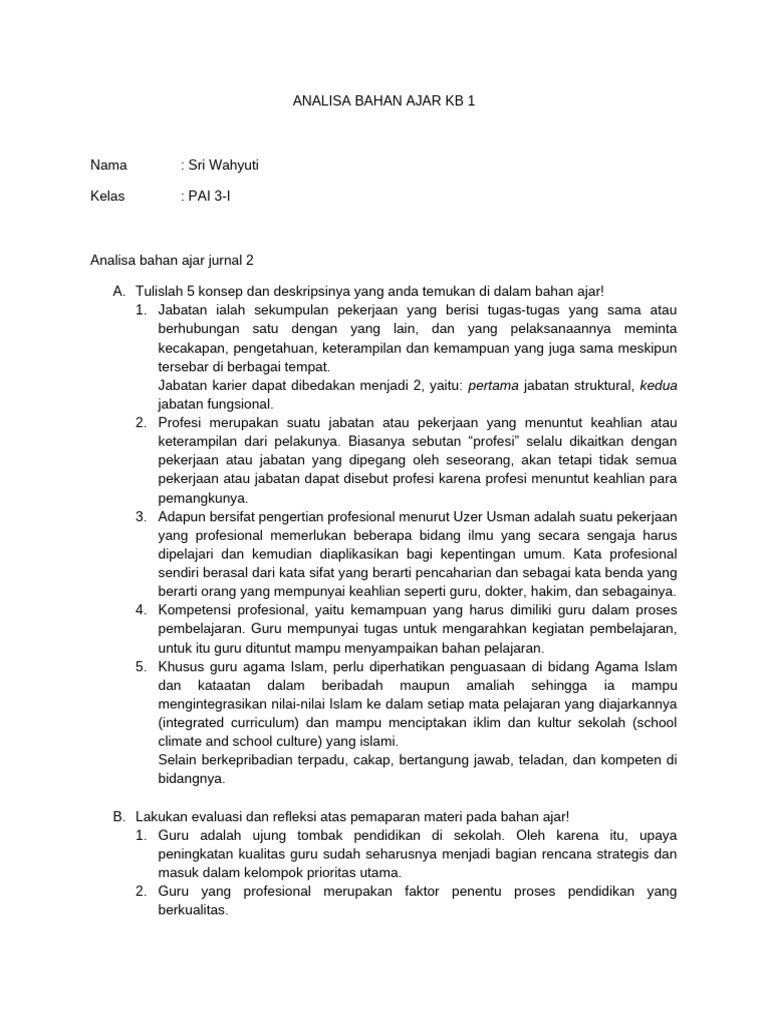 Analisa Bahan Ajar KB 1 | PDF | Karier & Perkembangan