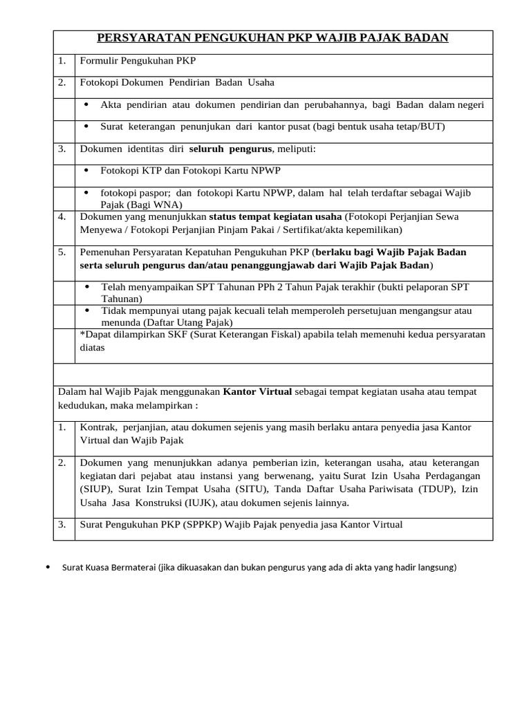 Checklist Persyaratan PKP | PDF