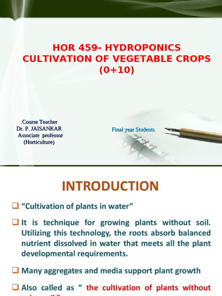 Hydroponics Ppt ELP | PDF | Hydroponics | Horticulture