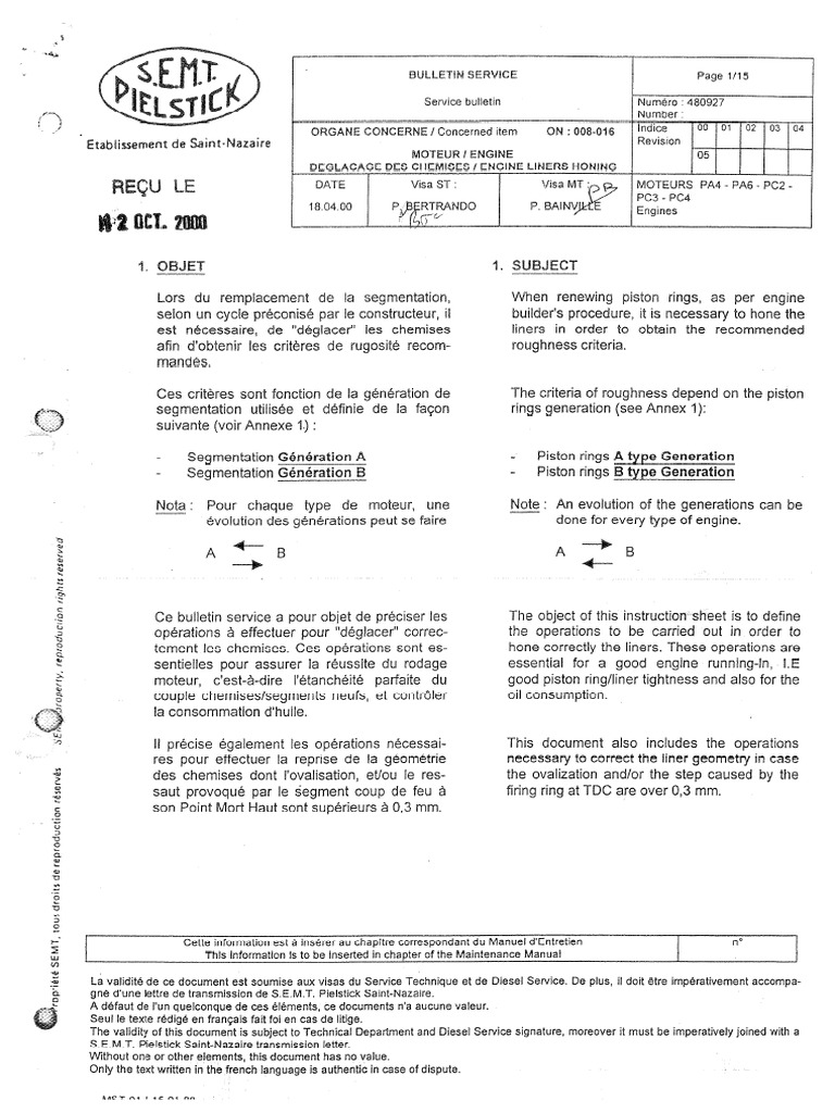 Pielstick - Service Bulletins, Fax Etc. v1 | PDF
