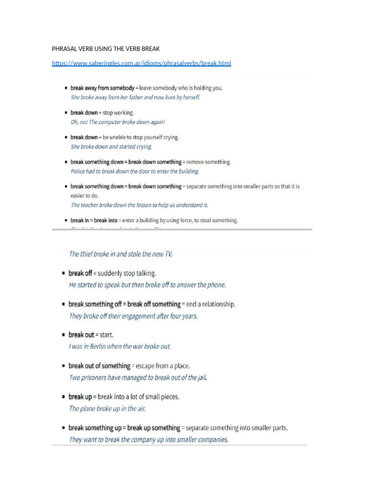 Phrasal Verb Using the Verb Break | PDF