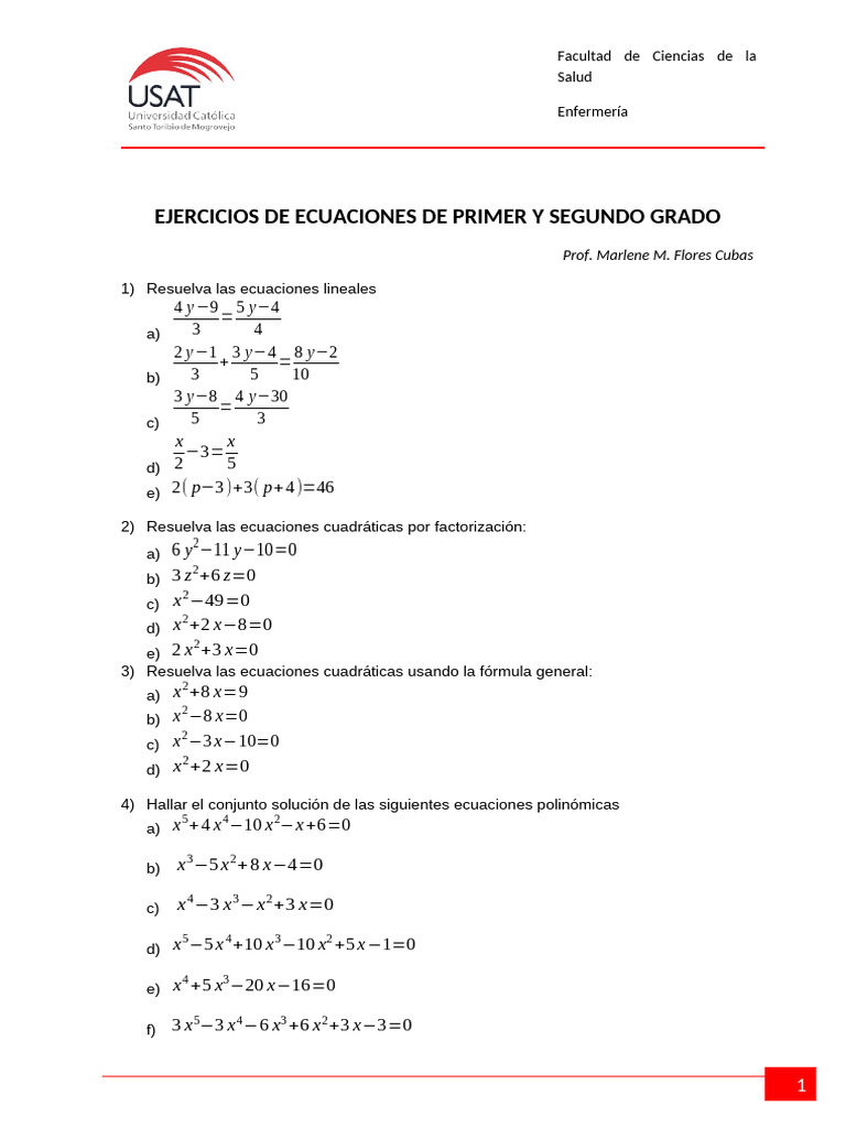 Practica 8-Ecuaciones Lineales-Cuadraticas-Polinómica | PDF