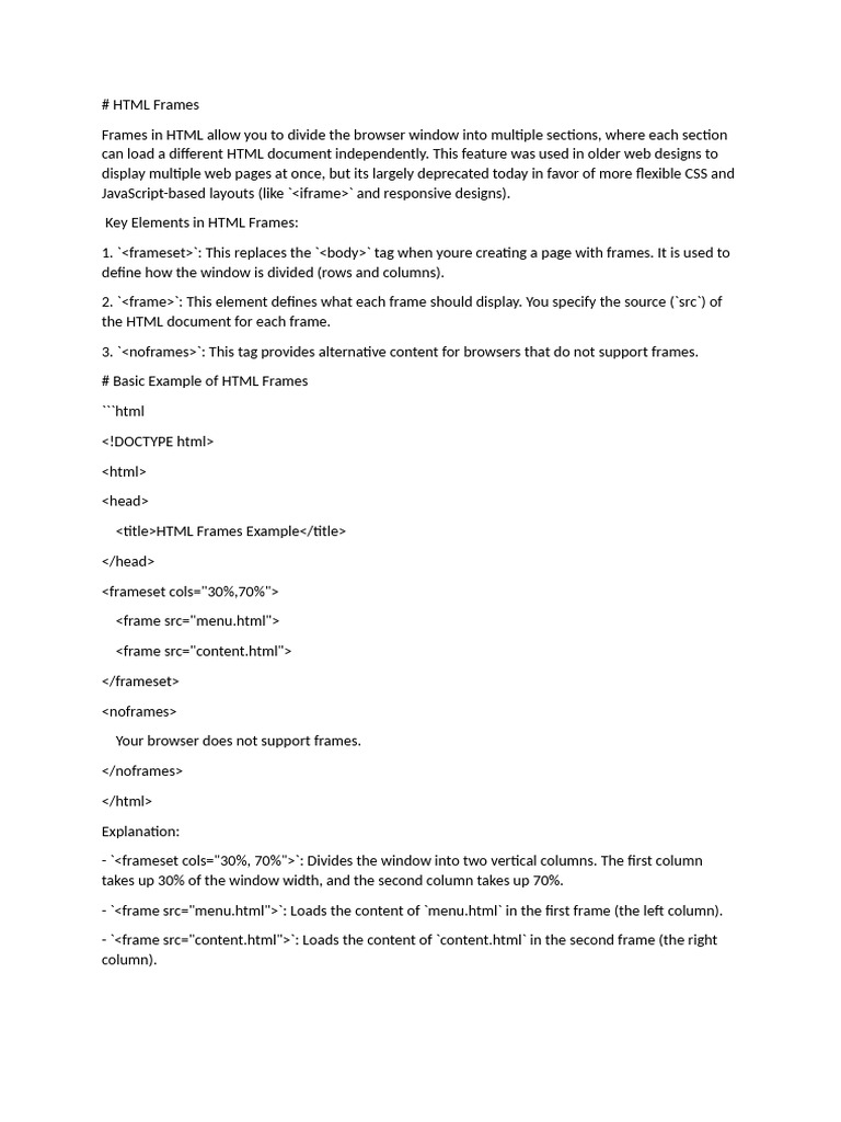HTML Frames | PDF | Html | Html Element HTML Frames | PDF | Html | Html Element