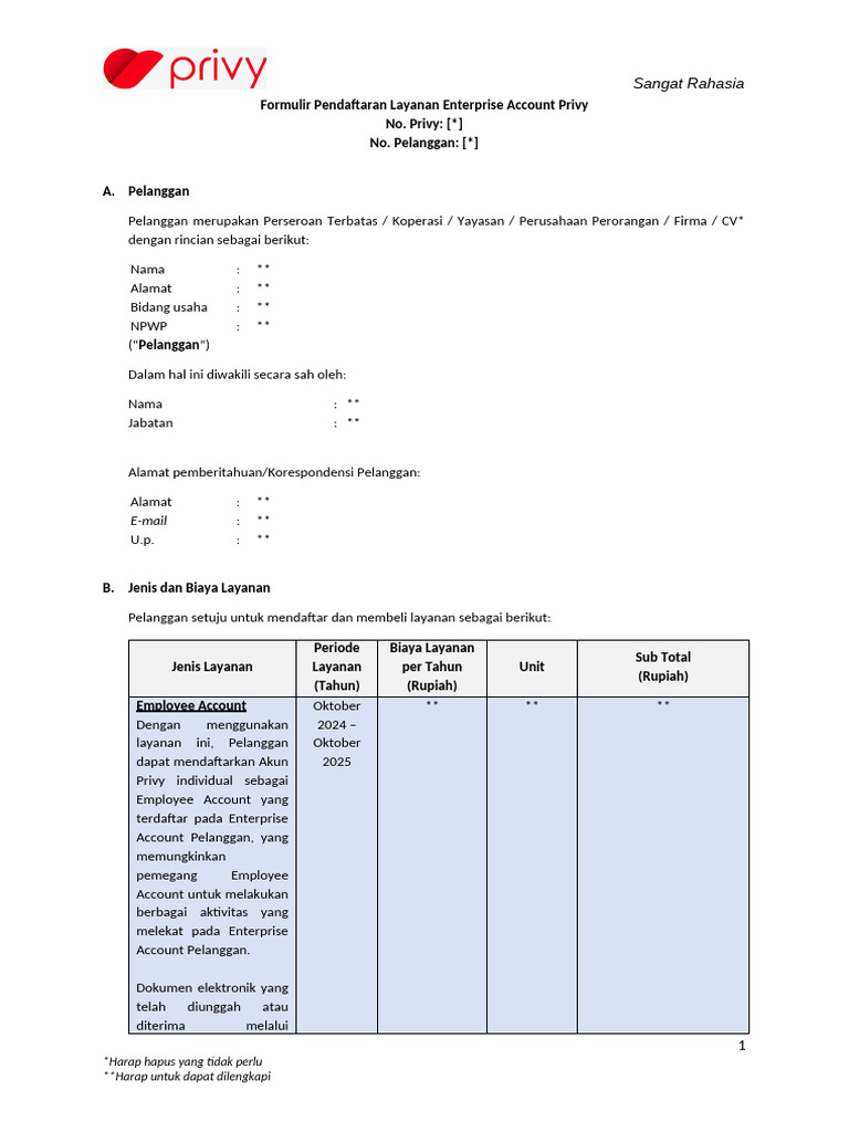 Draft Formulir Pendaftaran Layanan Privy (platform)-V.A.IV | PDF