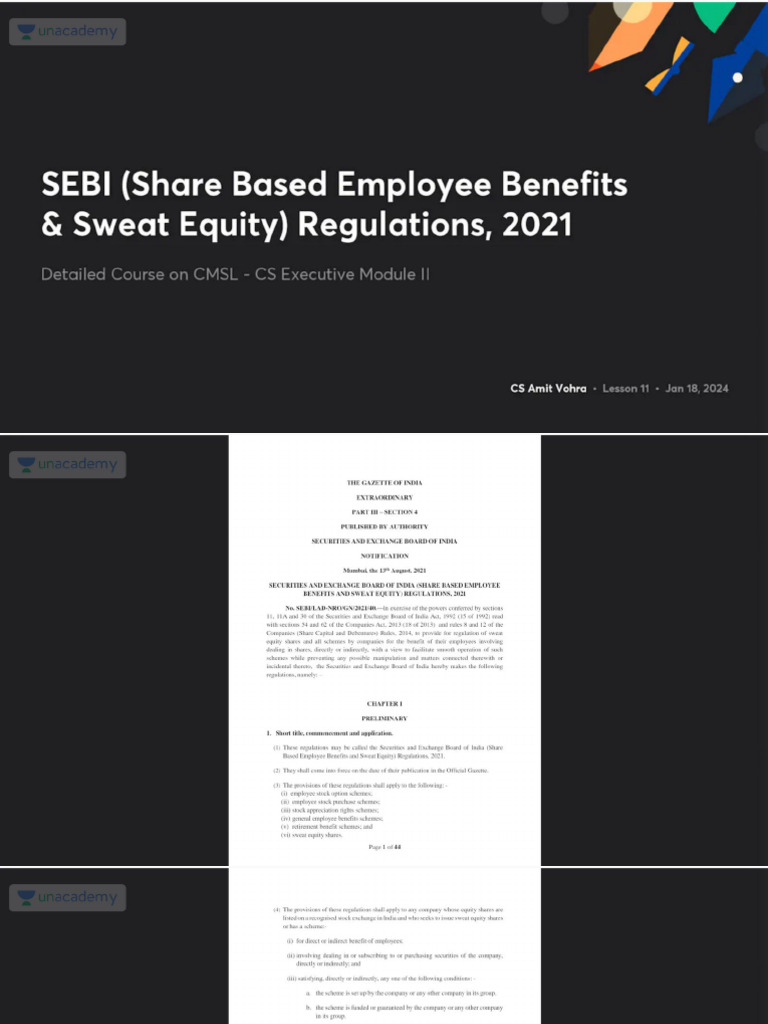 SEBI Share Based Employee Benefits Sweat Equity Regulations 2021 No ...