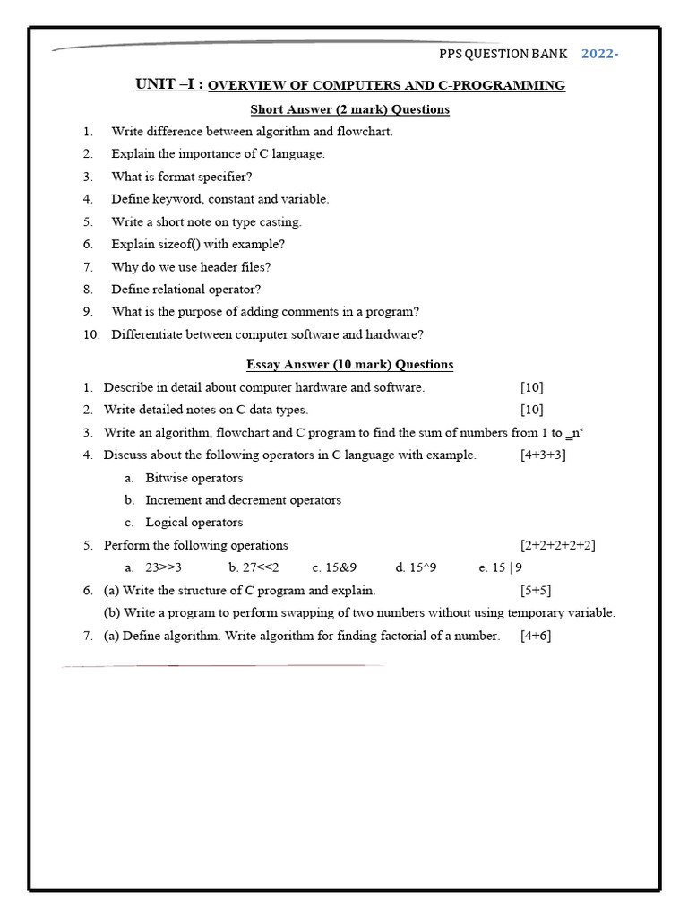CS25C01 C Programming Question Bank | PDF | Pointer (Computer Programming) | Computer Programming