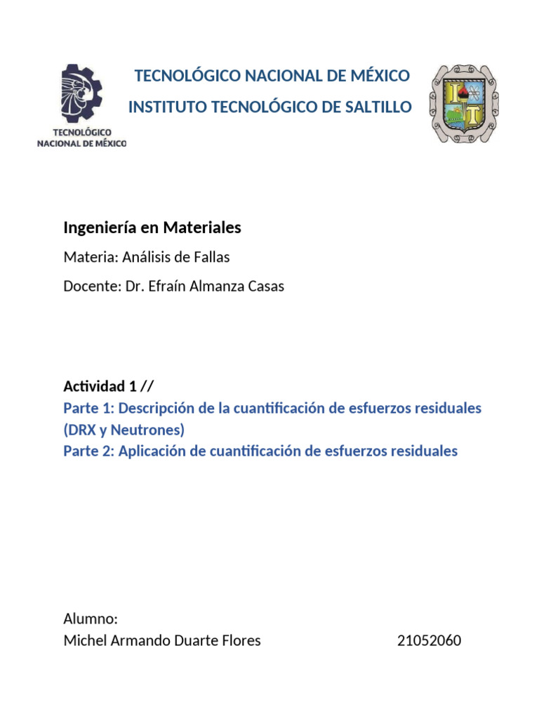 Act 2 Michel Duarte | PDF | Fatiga (material) | Estrés (Mecánica)