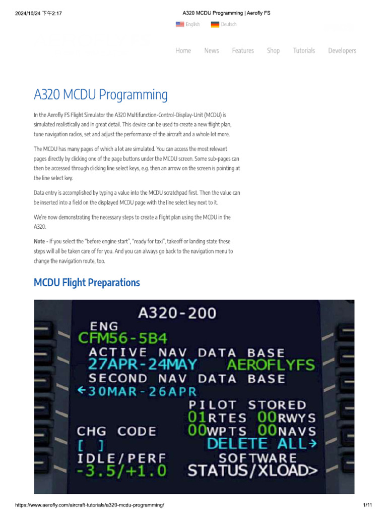 A320 MCDU Programming AEROFLY | PDF