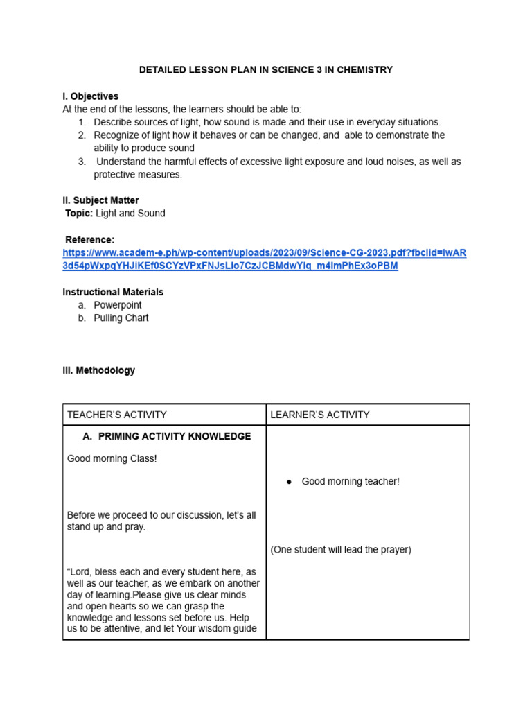 DLP GROUP 5 Light and Sound in Grade 3 | PDF | Sound | Sunglasses