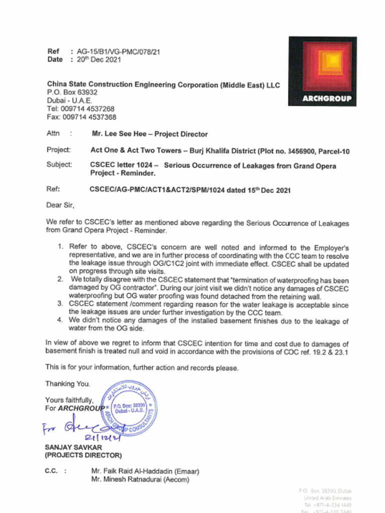 AG-156-B1-VG-PMC-078-21 CSCEC Letter 1024 - Serious Occurrence of ...