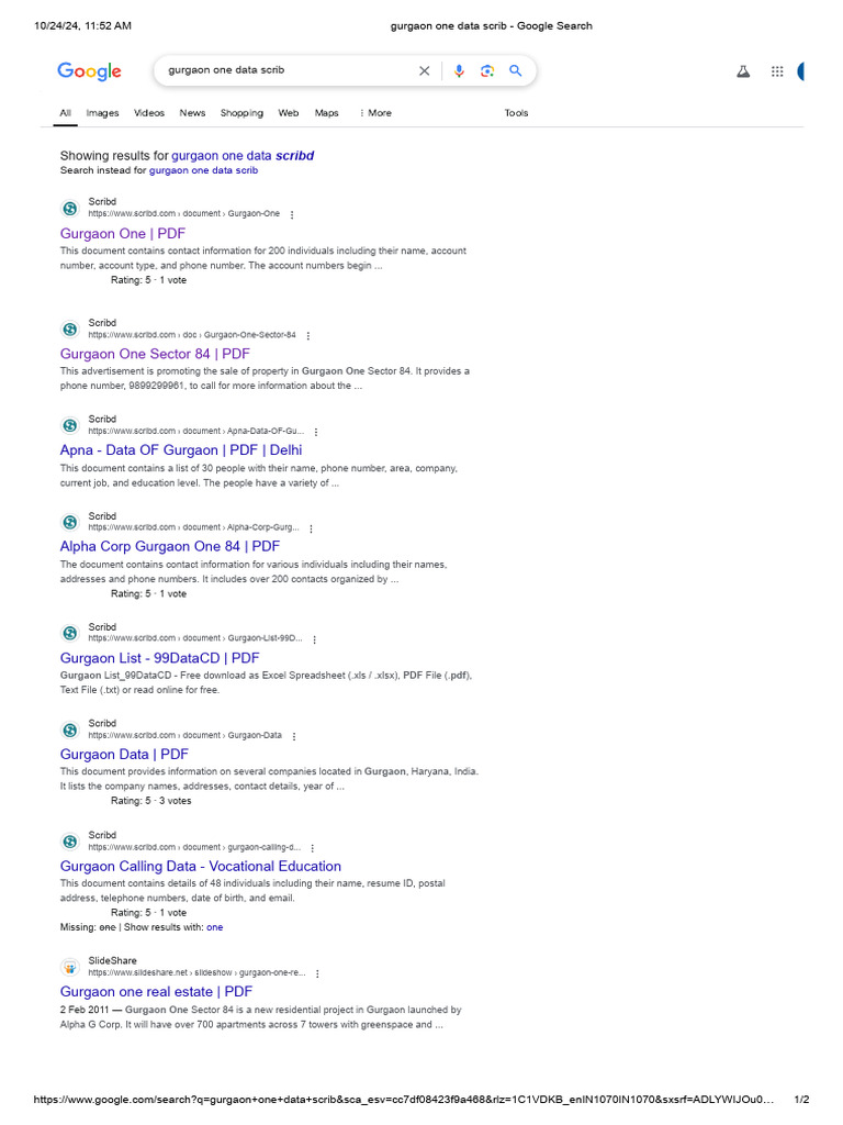 Gurgaon One Data Scrib - Google Search | PDF | Microsoft Excel | Software
