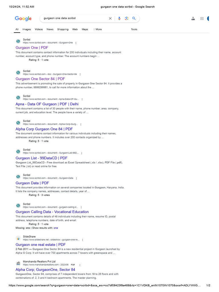 Gurgaon One Data Scribd - Google Search | PDF | Microsoft Excel | Application Software