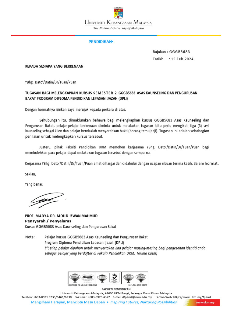 SURAT Permohonan - Bagi - Melaksanakan - Tugasan - DPLI - GGGB5683 ...