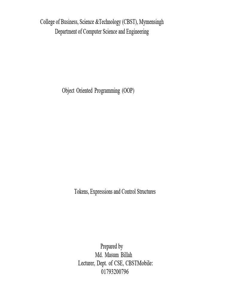 Chapter 2 - Begins With C++ & Tokens, Expression and Ctrl. Structure ...