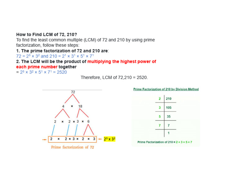 Lcm Of 72 And 210 Explained Pdf