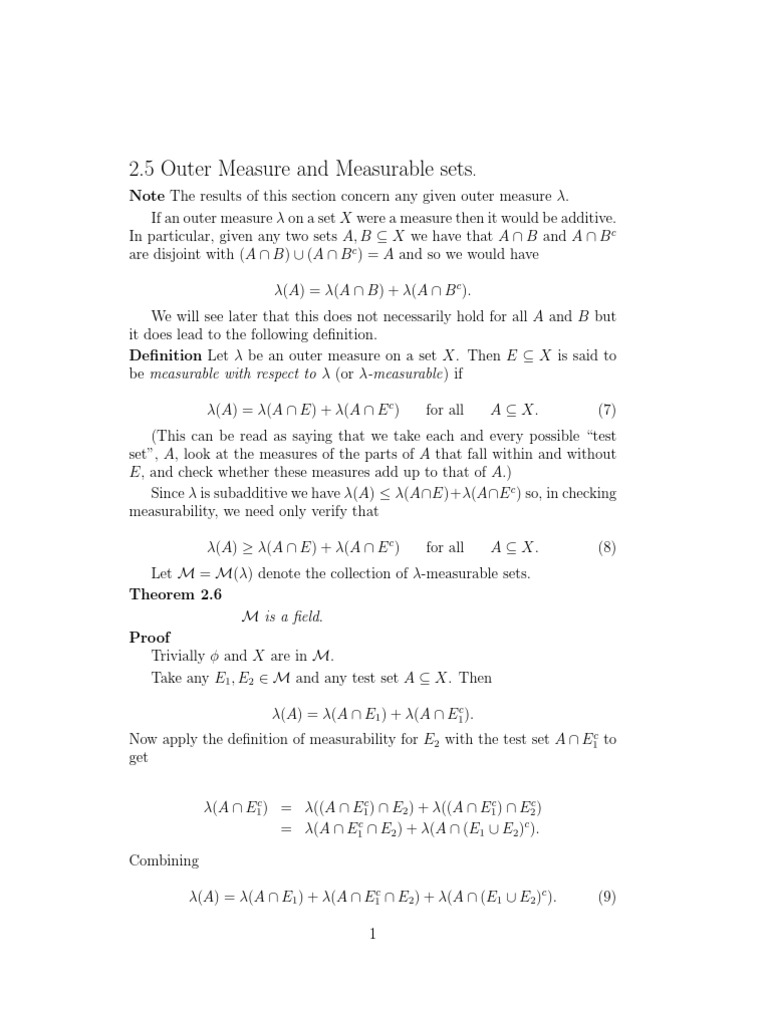 2.5 Outer Measure and Measurable Sets | PDF | Measure (Mathematics) | Logic
