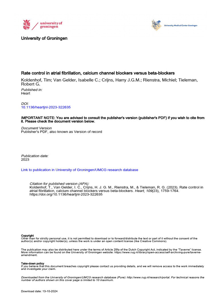 Rate Control in Atrial Fibrillation Calcium Channel Blockers Versus ...