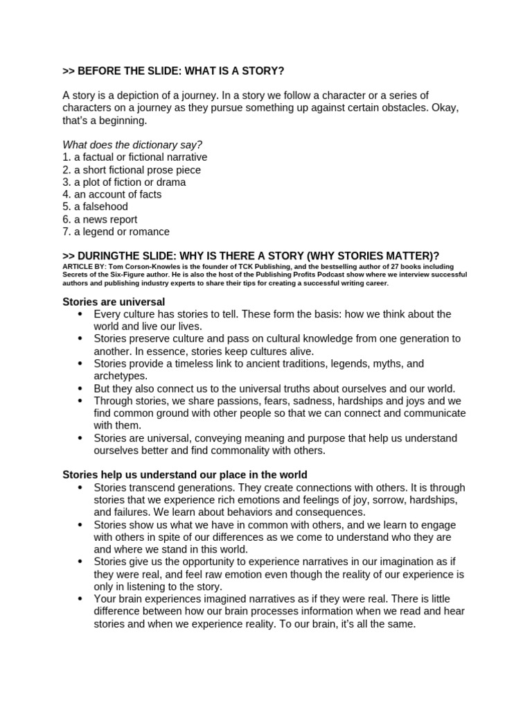 The Art of Story Telling - Accompanying Script To | PDF | Experience ...