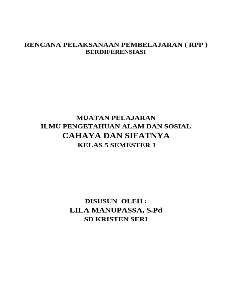 RPP Berdiferensiasi IPAS Kelas 5 Semester 1 | PDF