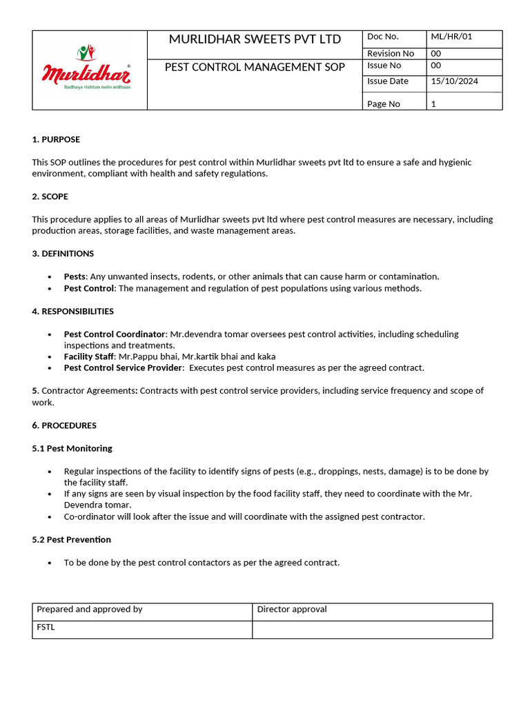 Pest Control Management Sop | PDF | Pest Control | Pest (Organism)