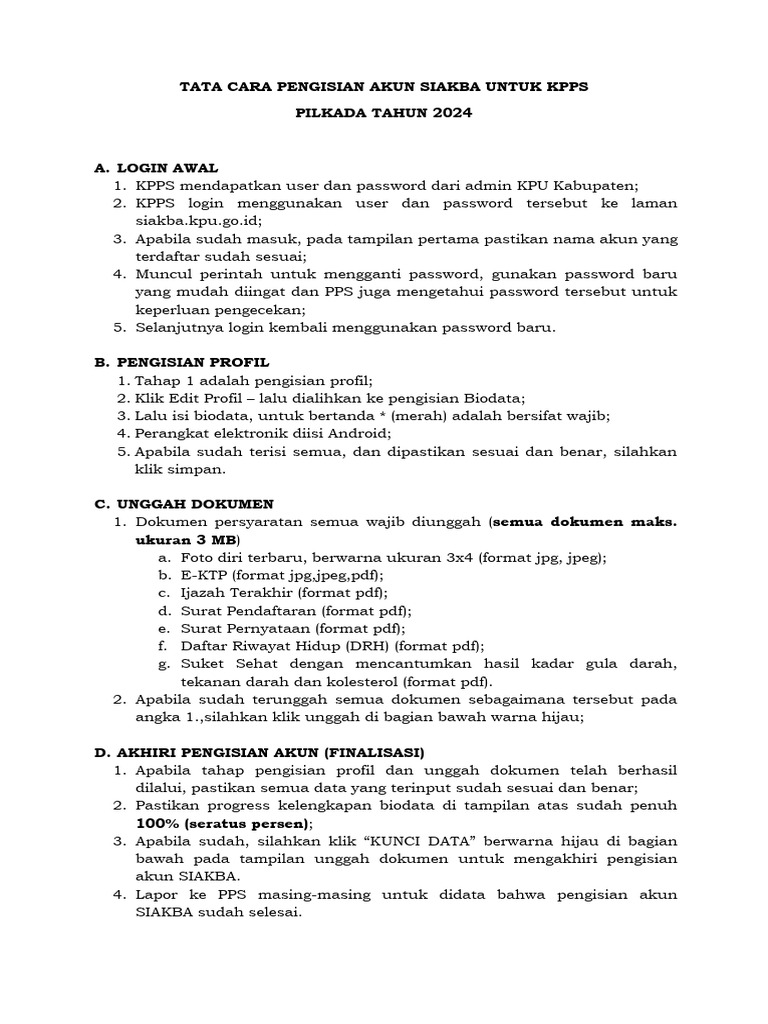 Panduan Pengisian Akun SIAKBA KPPS 2024 | PDF | Pengelolaan Keuangan & Uang