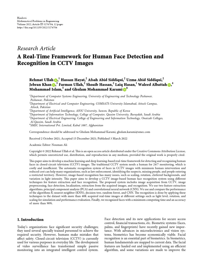 A Real Time Framework For Human Face Detection And Pdf Principal