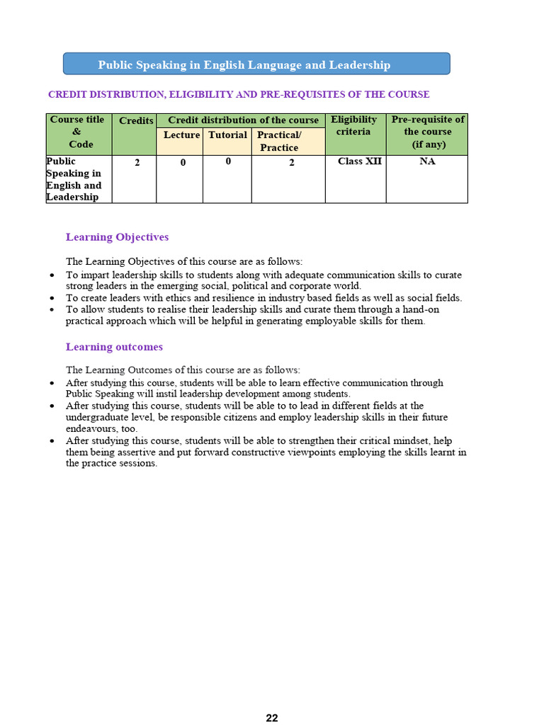 Public Speaking & Leadership Course Syllabus | PDF | Public Speaking ...