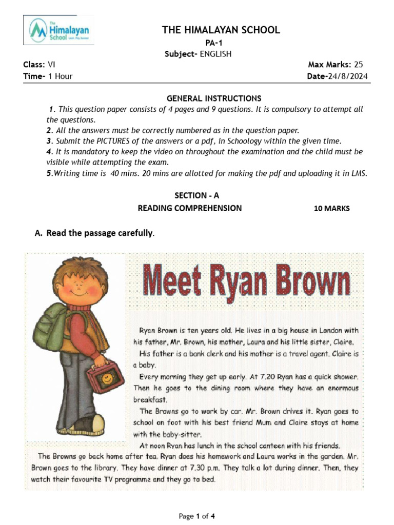 English Question Paper - Grade 6 | PDF | Noun | Language Mechanics