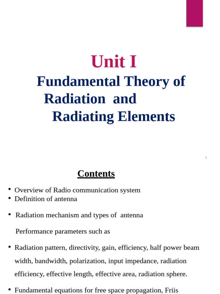 Unit I Fundamental Theory of Radiation and Radiating Elements 24 | PDF ...