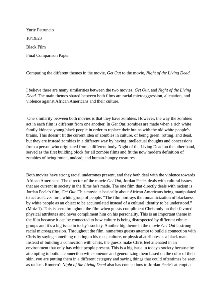 Black American Film Draft Essay | PDF | Zombies | Racism