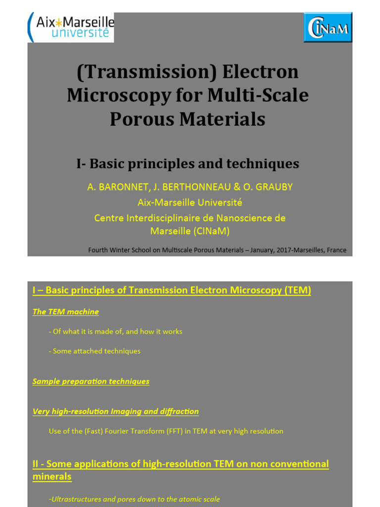 Baron Net 1 Tem Basics 2017 | PDF | Transmission Electron Microscopy | Microscope