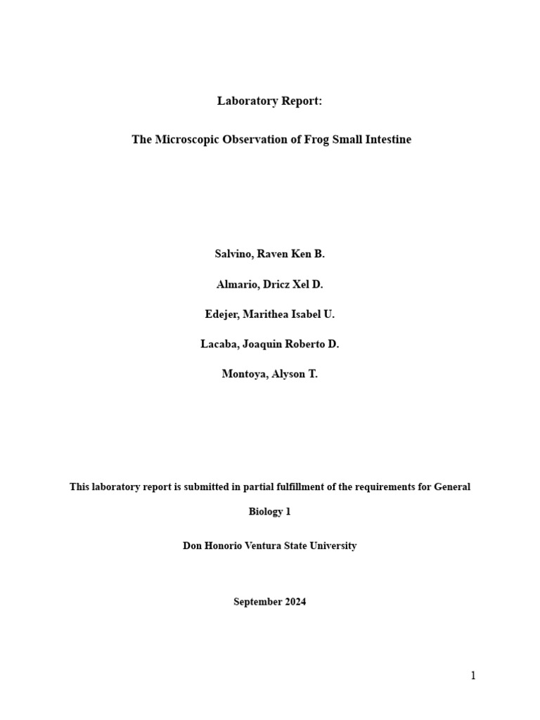 Laboratory Report: The Microscopic Observation of Frog Small Intestine ...